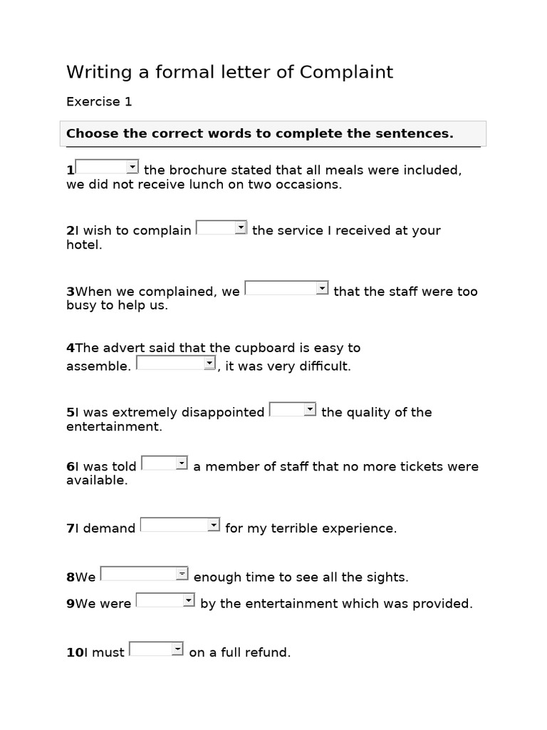 Formal Complaint Letter Exercise | PDF