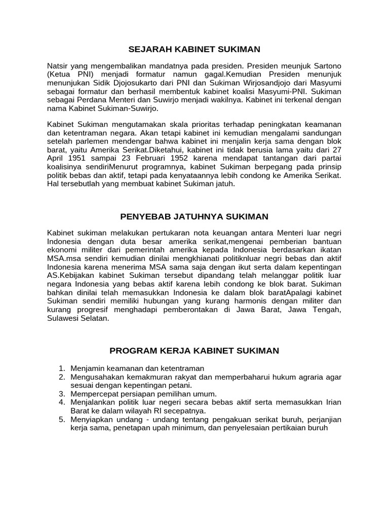 Sejarah Kabinet Sukiman | PDF