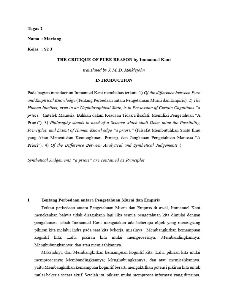 Bagian 2 the Critique of Pure Reason by Immanuel Kant | PDF