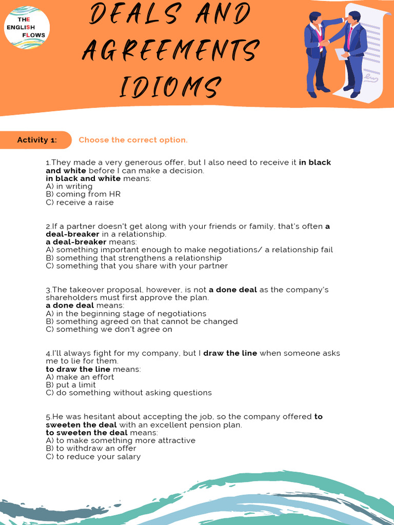 TEF Deals and Agreement Idioms Worksheet | PDF