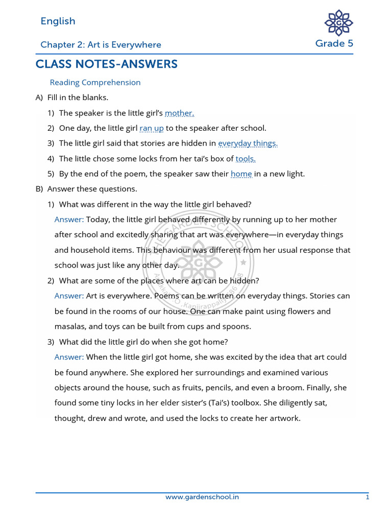 Grade 5 English: Art is Everywhere Notes | PDF