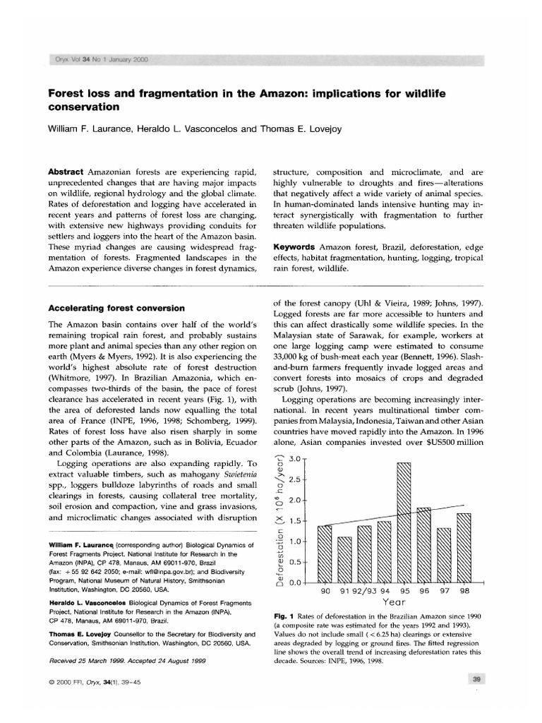 Forest Loss and Fragmentation in The Amazon - Implications For Wildlife ...