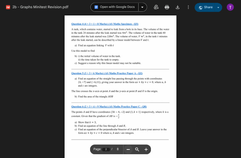 2b - Graphs Minitest Revision.pdf - Google Drive 2 | PDF | Mathematical ...