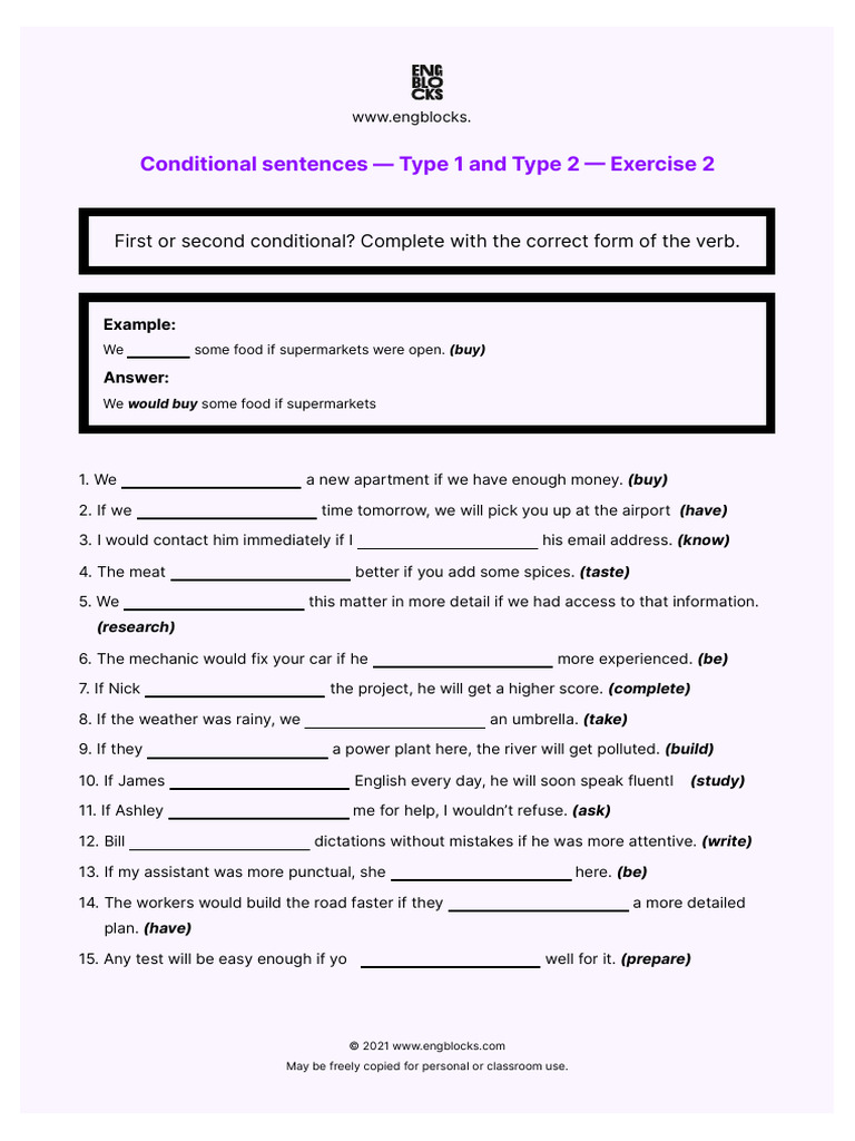 Conditional Sentences Type 1 and Type 2 Exercise 2 | PDF