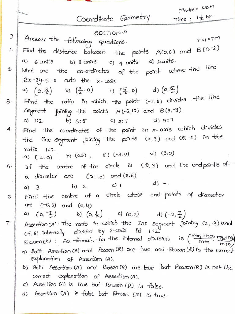 Coordinate Geometry -40Marks | PDF | Mathematical Notation ...