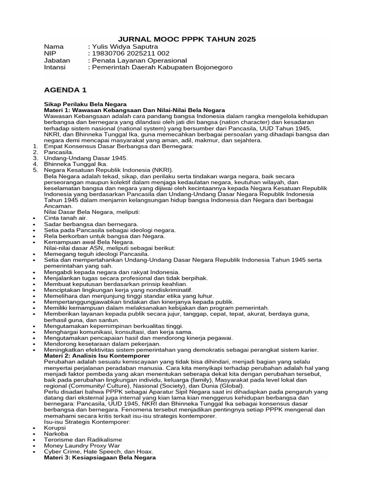 Jurnal MOOC PPPK 2025: Bela Negara dan ASN | PDF