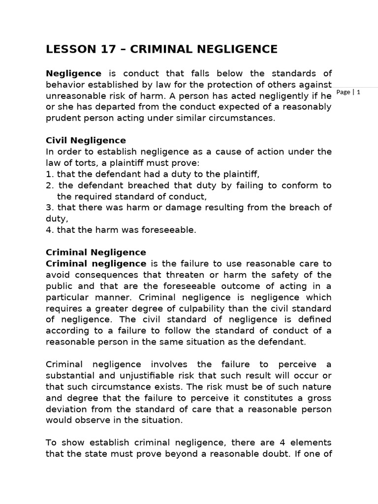 Criminal Law Procedure - Lesson 17 | PDF | Negligence | Mens Rea