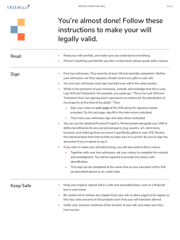 Essential Will Execution Instructions | PDF | Will And Testament | Trustee