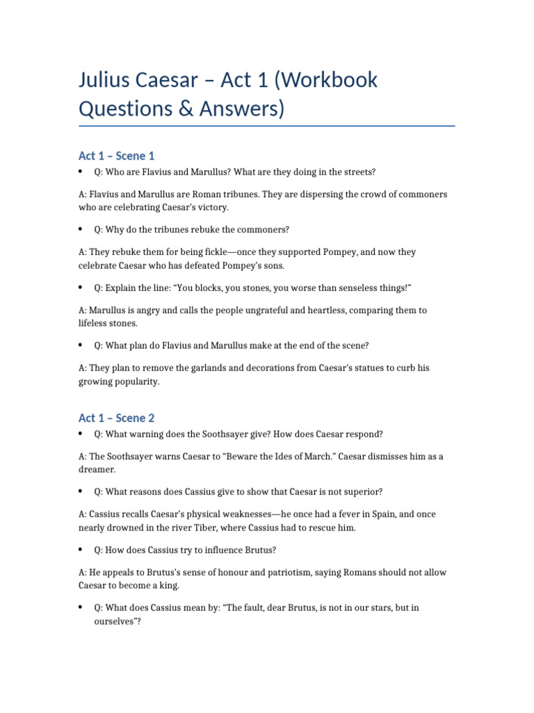 Julius Caesar Act 1 Q&A Workbook | PDF | Julius Caesar | Ancient Rome