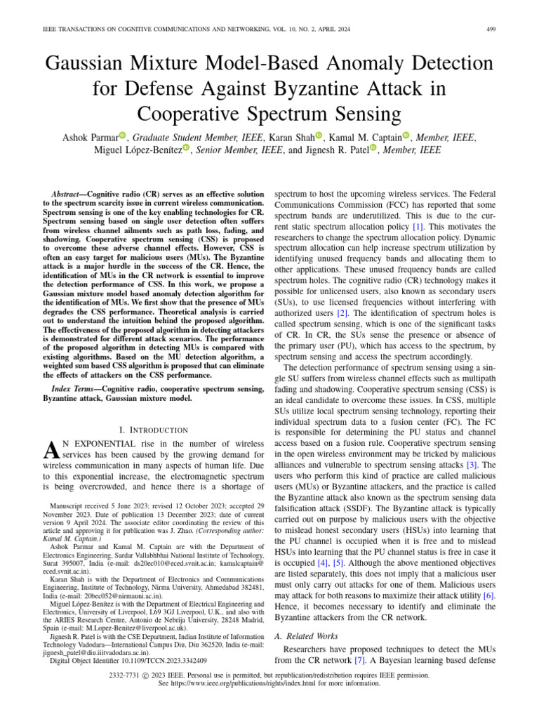 Gaussian Mixture Model-Based Anomaly Detection For Defense Against Byzantine Attack in ...