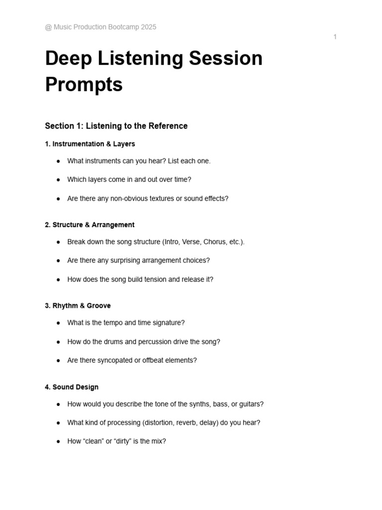 Music Production Deep Listening Guide | PDF | Song Structure | Musical ...