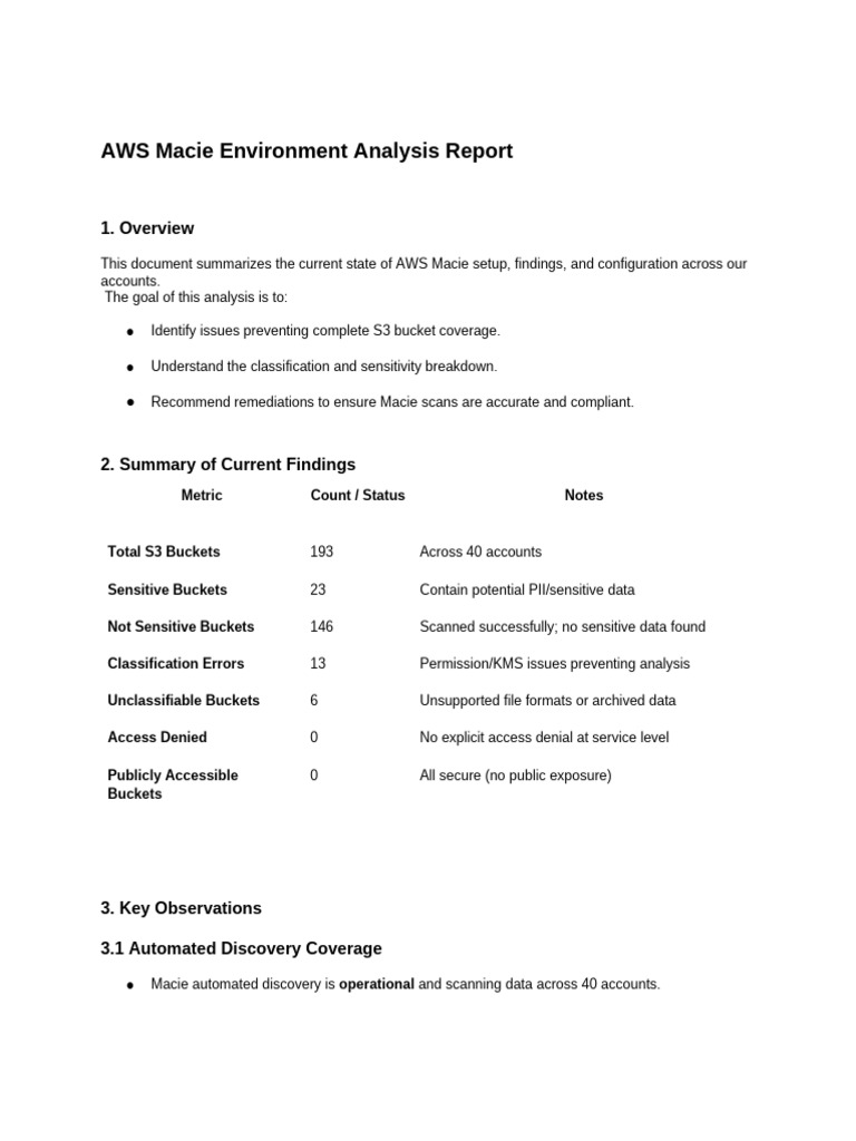 AWS Macie S3 Bucket Analysis Report | PDF | Encryption | Information ...