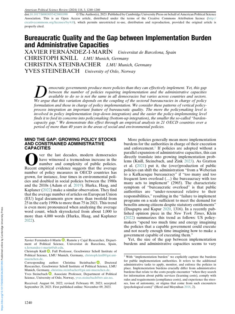 Bureaucratic Quality and The Gap Between Implementation Burden and ...