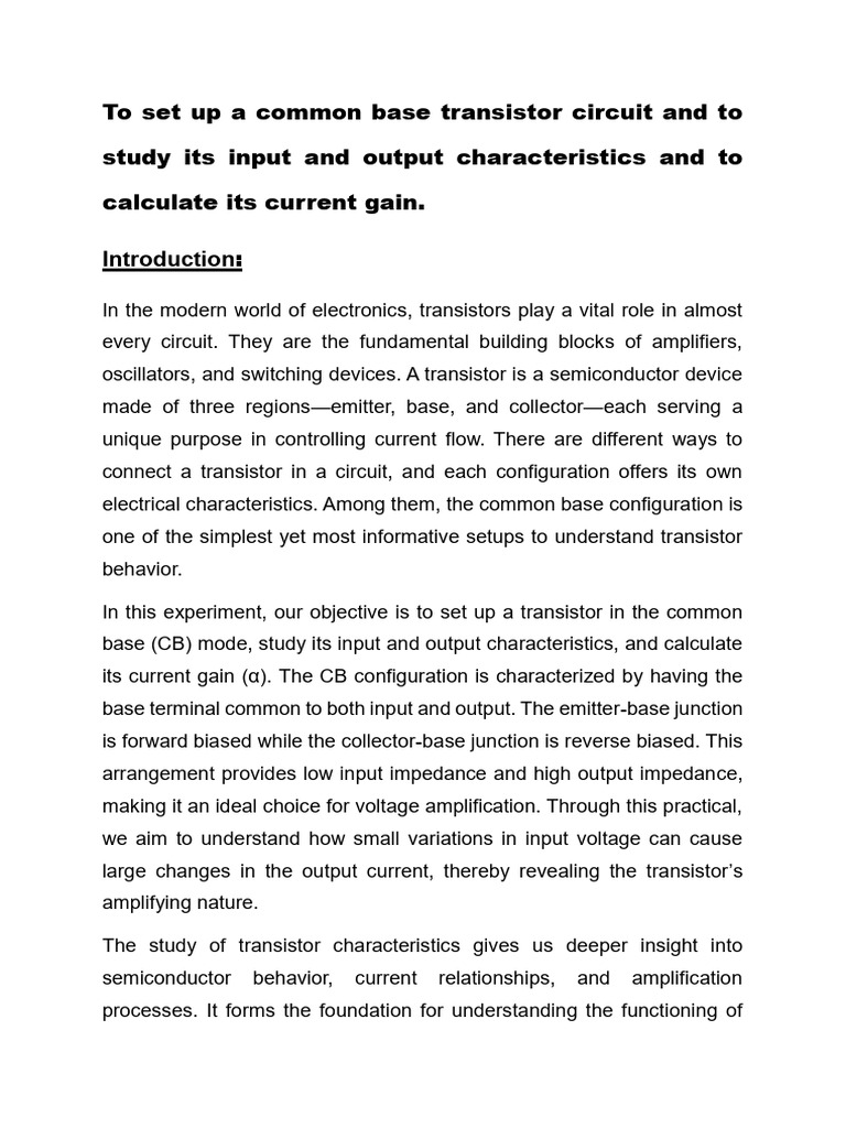 To Set Up A Common Base Transistor Circuit and To Study Its Input and ...