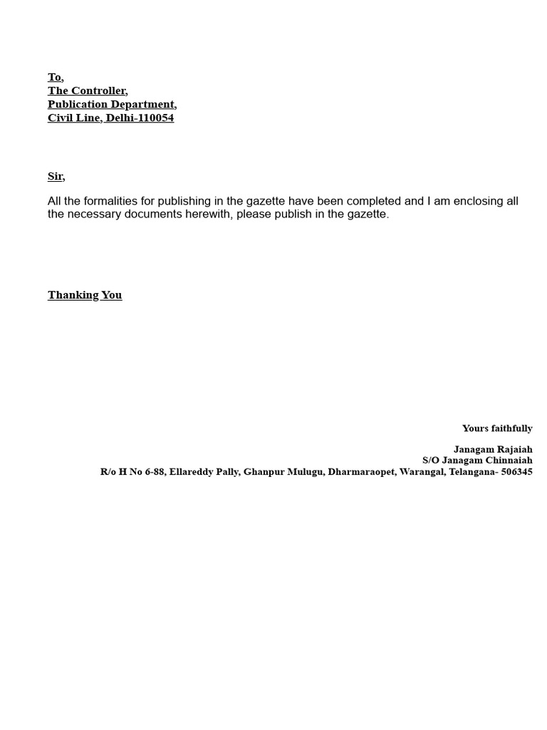 Name Change Gazette Publication Request | PDF