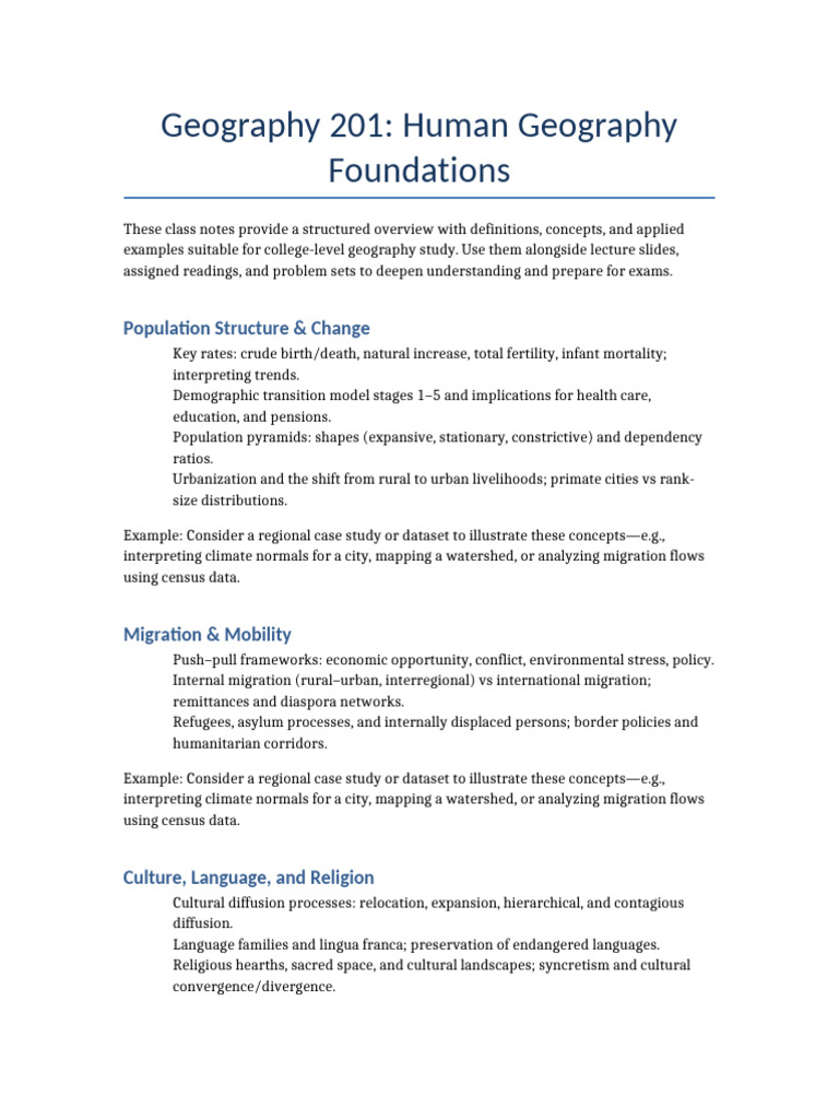 College Geography Class Notes Expanded 2 | PDF | Human Migration ...