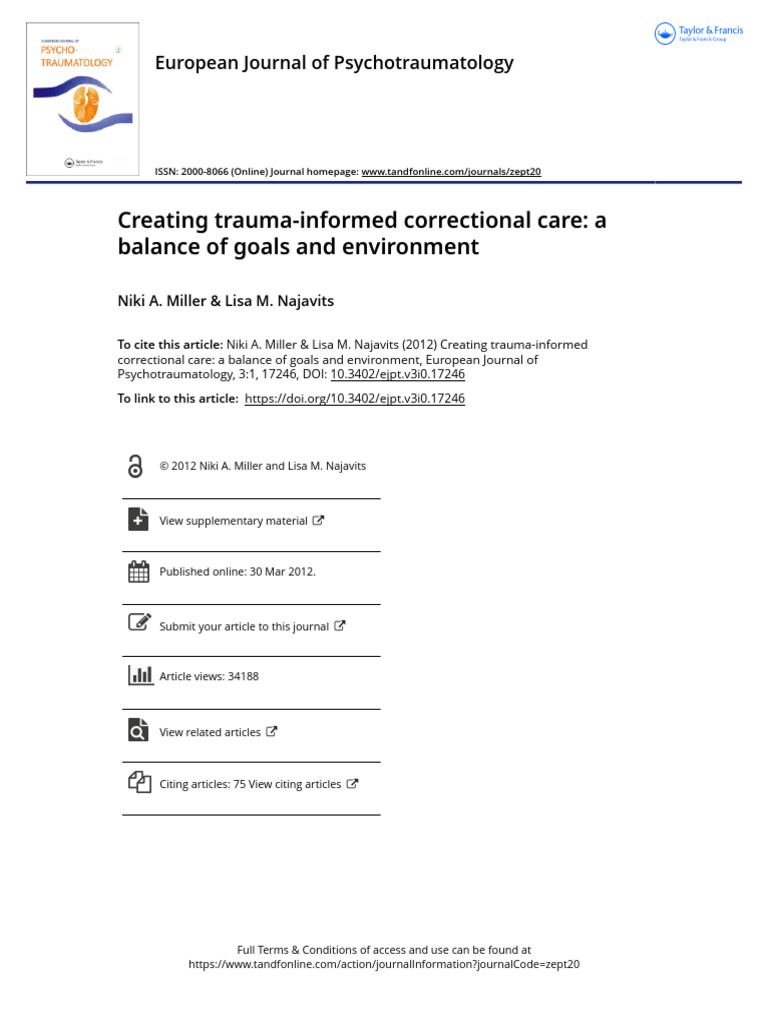 Creating Trauma-Informed Correctional Care A Balance of Goals and ...