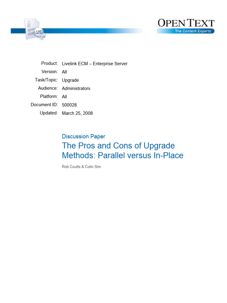 Pros and Cons - The Parallel Upgrade Method Versus The Standard Upgrade ...