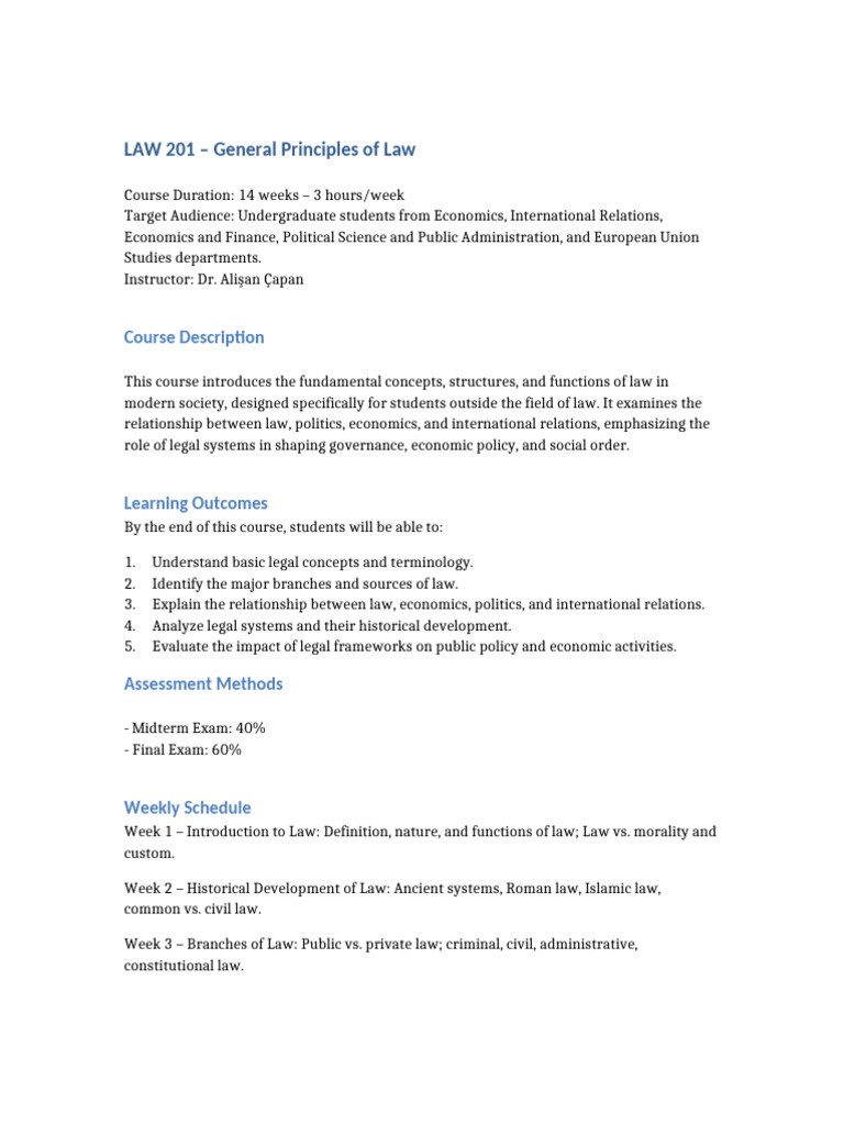 Law 201 Syllabus (4) | PDF | Sources Of Law | Economics