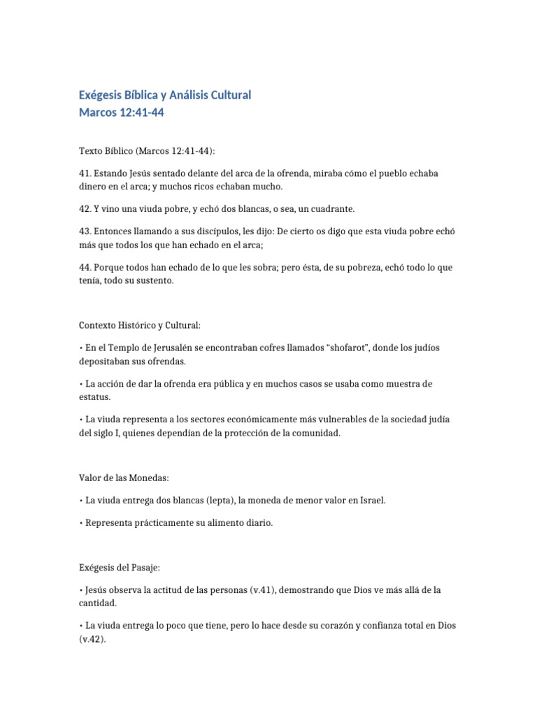 Exegesis Marcos 12-41-44 | PDF