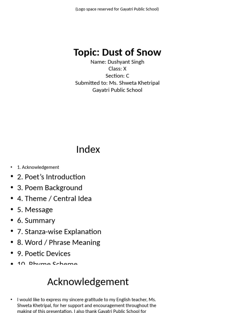 Dust of Snow Detailed Presentation NoLogo | PDF | Poetry