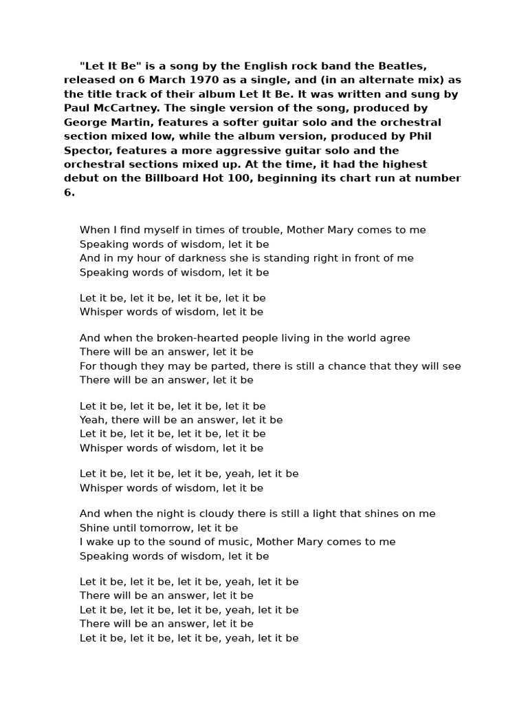Let It Be Lyrics | PDF