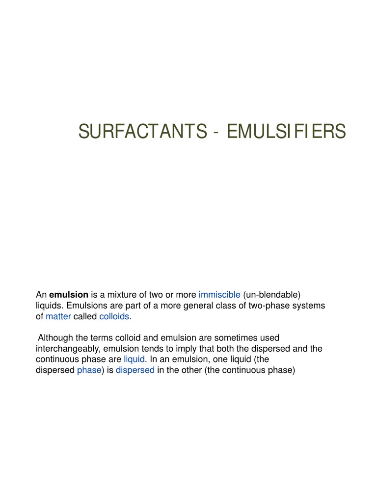 Surfactants - Emulsifiers Surfactants Emulsifiers | PDF | Emulsion ...
