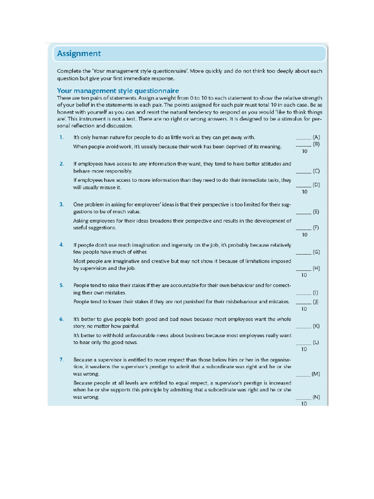 Management Style Questionnaire | PDF