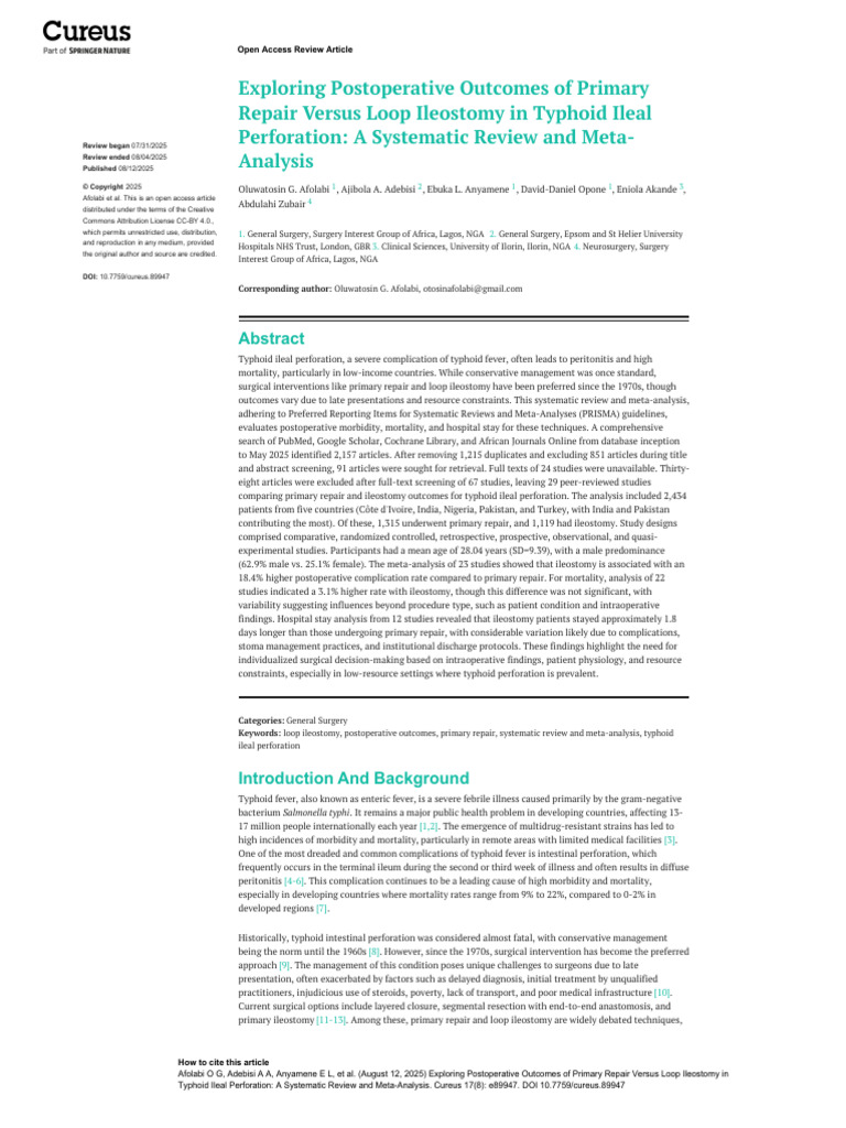 Exploring Postoperative Outcomes of Primary Repair Versus Loop ...