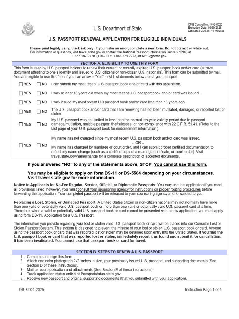 U.S. Passport Renewal Instructions | PDF | Passport | Title 18 Of The ...