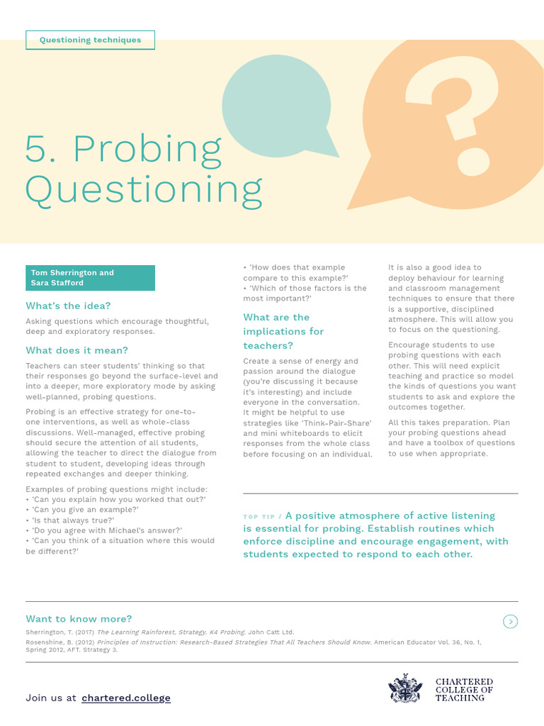 Questioning 5. Probing Questions | PDF | Classroom Management ...
