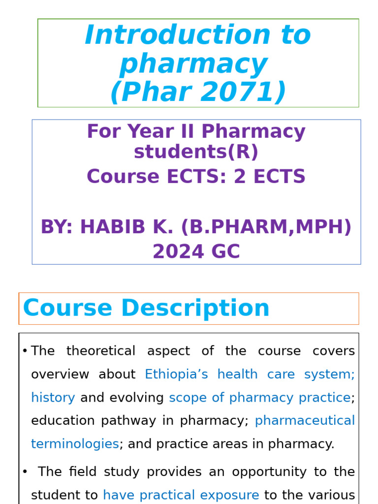 Introduction to Pharmacy Course Overview | PDF | Pharmacy | Pharmacist