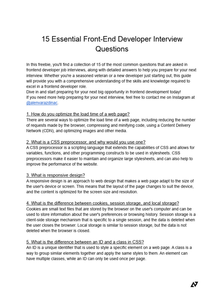 15 Front-End Developer Interview Questions | PDF | Document Object ...