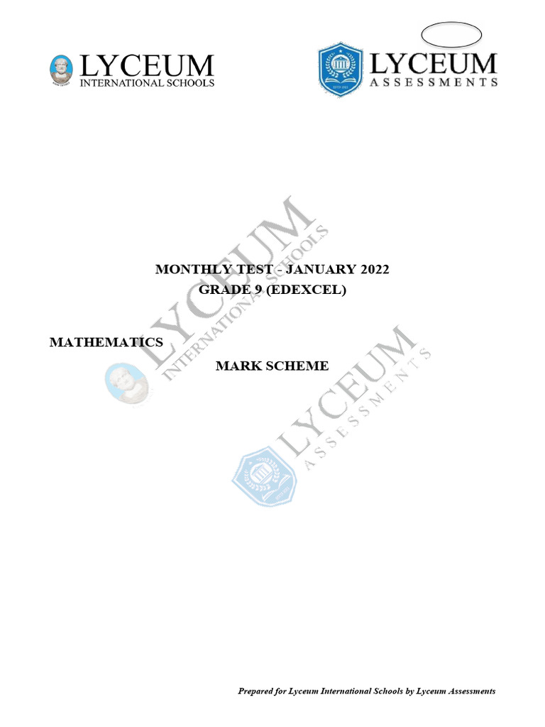 Grade 9 Edexcel Math Mark Scheme | PDF