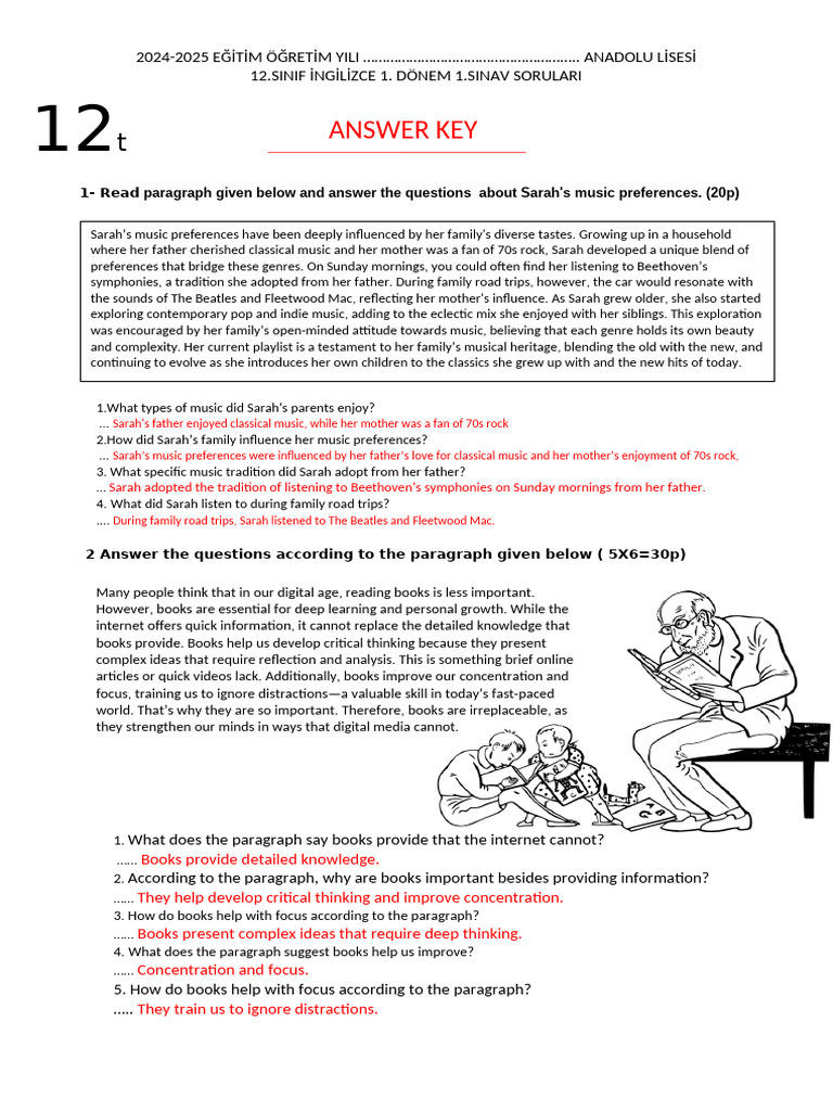12.sinif-ingilizce-1.donem-1.yazili-cevap-anahtari | PDF | Rock Music