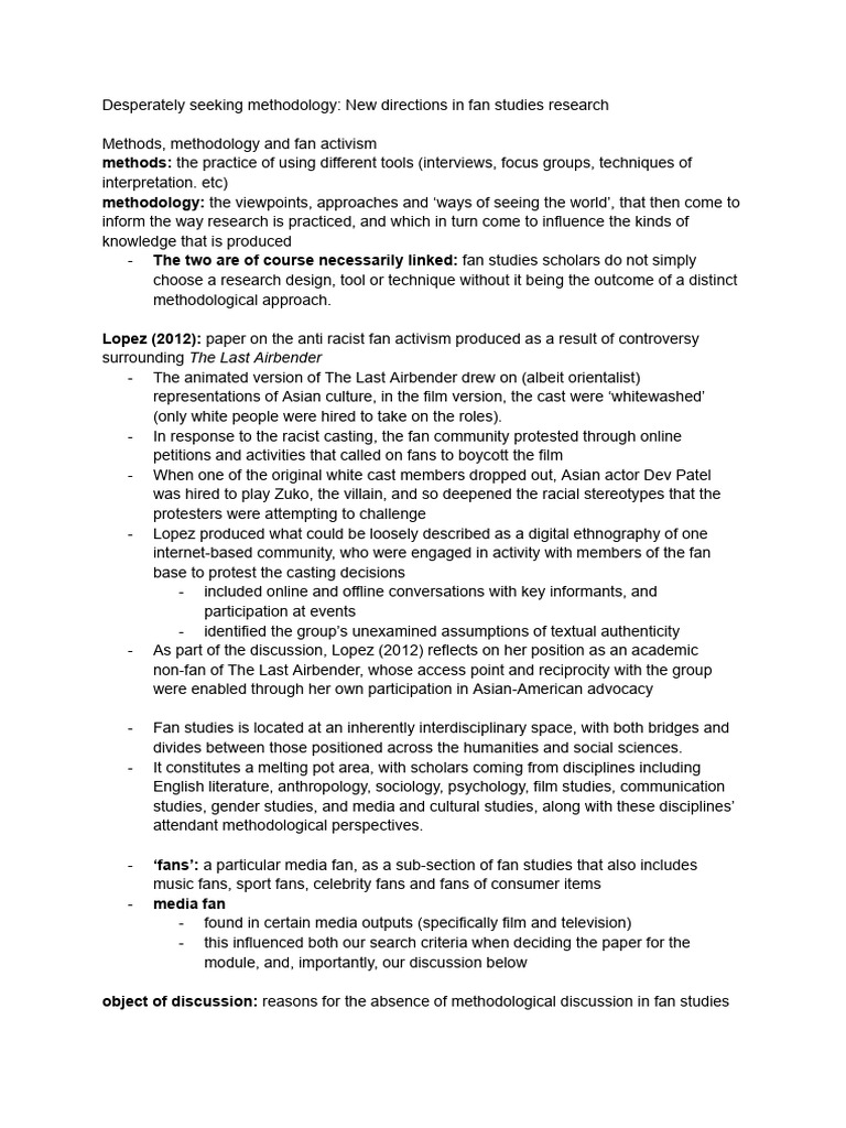 Desperately Seeking Methodology - New Directions in Fan Studies Research | PDF | Ethnography ...
