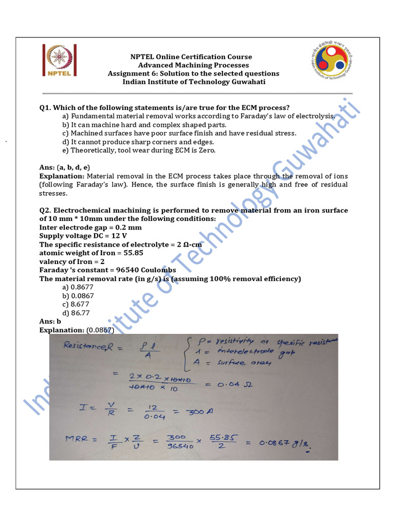 Assignment - 6 - Solution - NOC25 ME153 | PDF | Grinding (Abrasive Cutting) | Electricity
