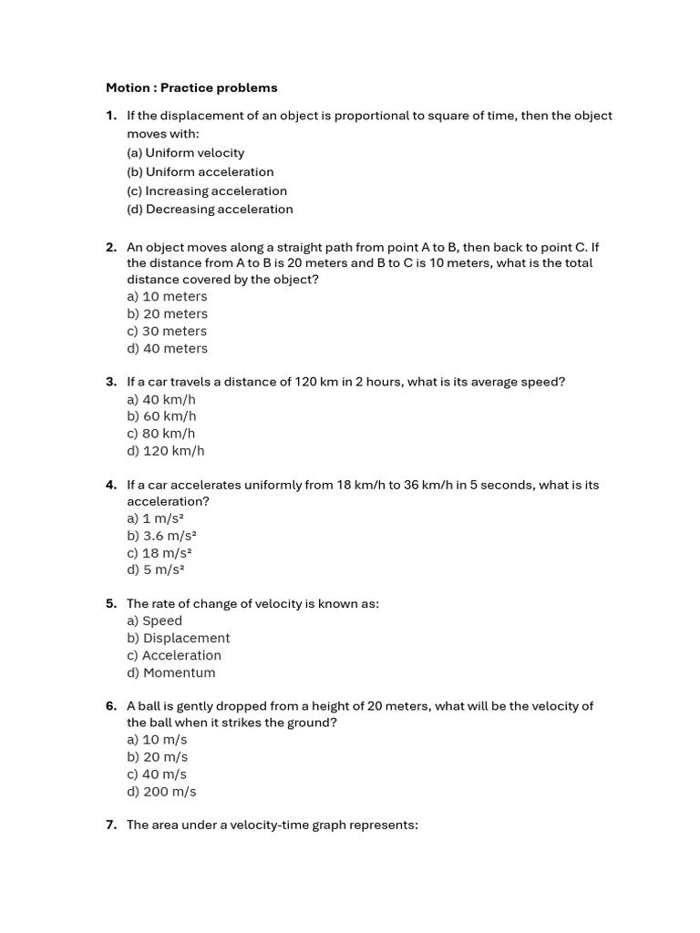 Motion Practice Problems for Students | PDF | Acceleration | Speed