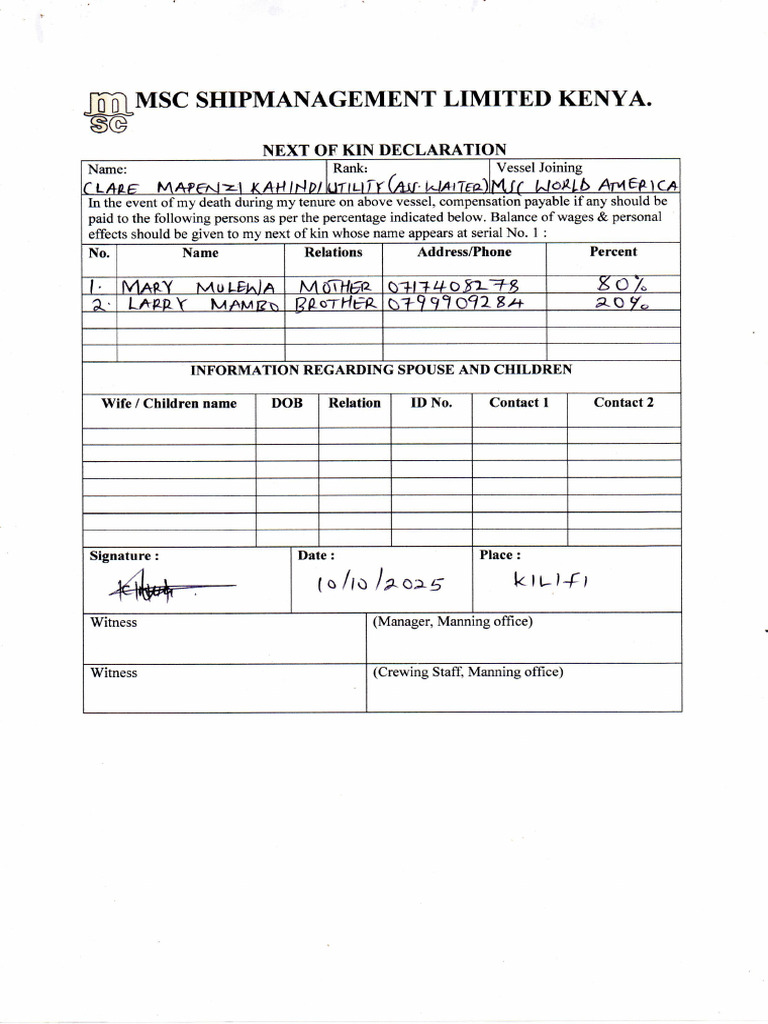 Next of Kin Form | PDF