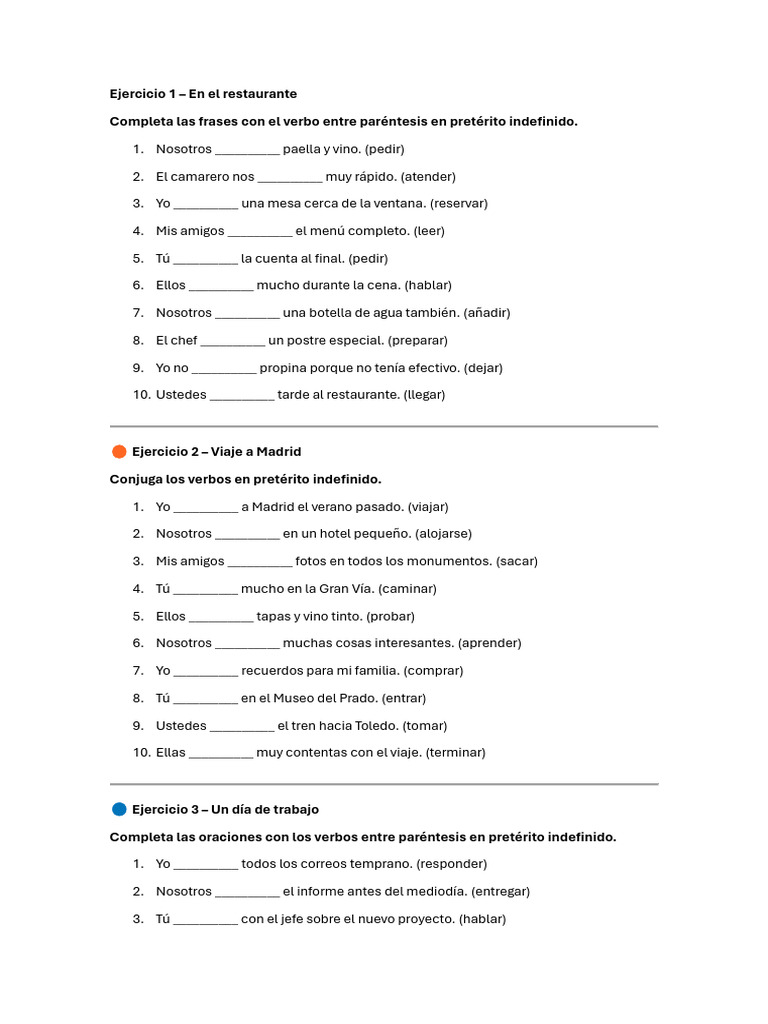 Pretérito Indefinido Regular-1 | PDF