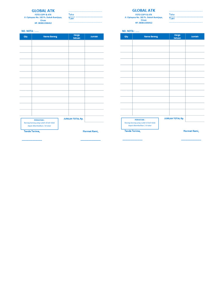 Nota Pembelian Global ATK | PDF