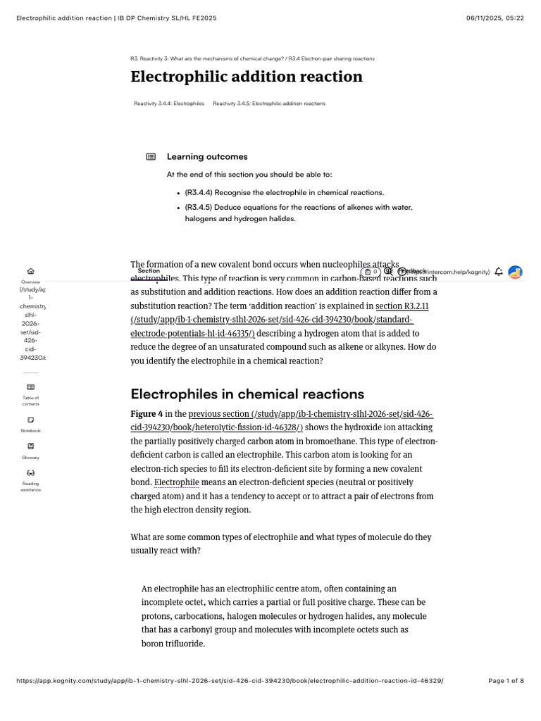 Electrophilic Addition Reaction - IB DP Chemistry SL:HL FE2025 | PDF ...
