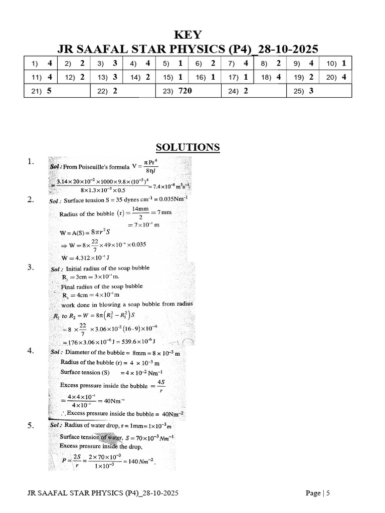 JR Saafal Star Physics (p4) - 28!10!2025 - Key & Solutions | PDF ...