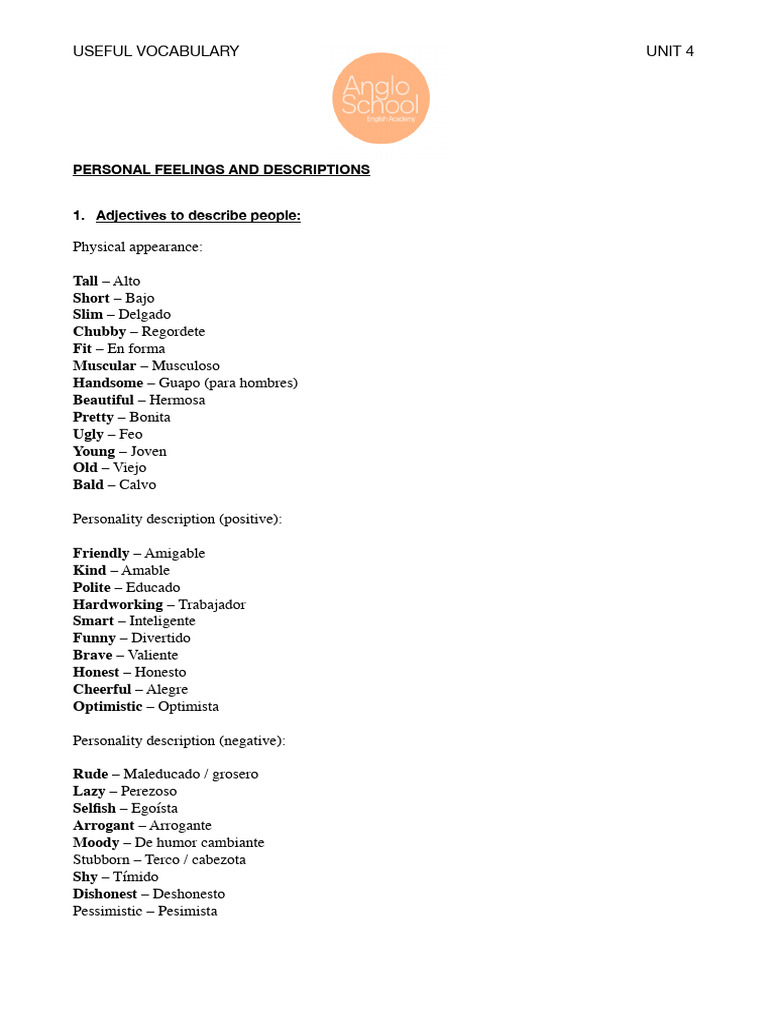 Adjetivos para Describir Personas y Situaciones | PDF