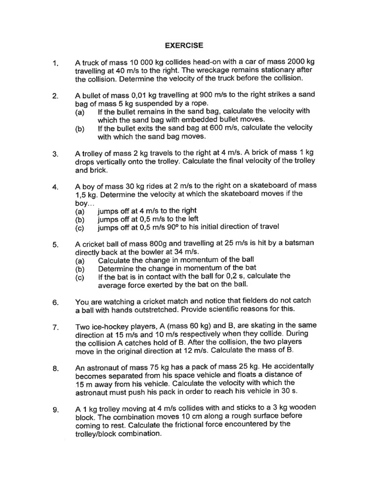 Momentum Worksheet | PDF