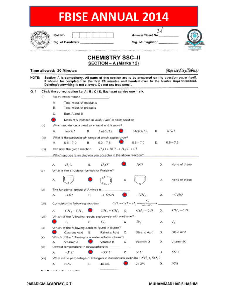 Past Paper Solved Mcqs FBISE For Class X | PDF