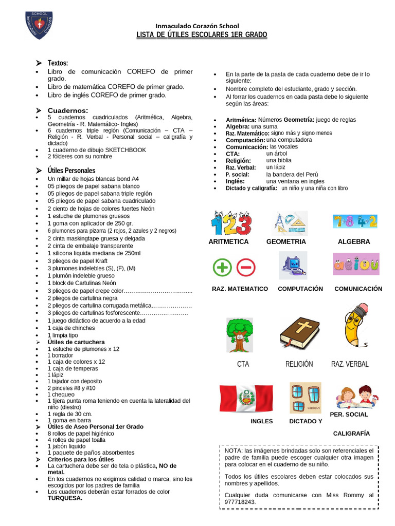 Lista de útiles escolares 1er grado | PDF | Matemáticas