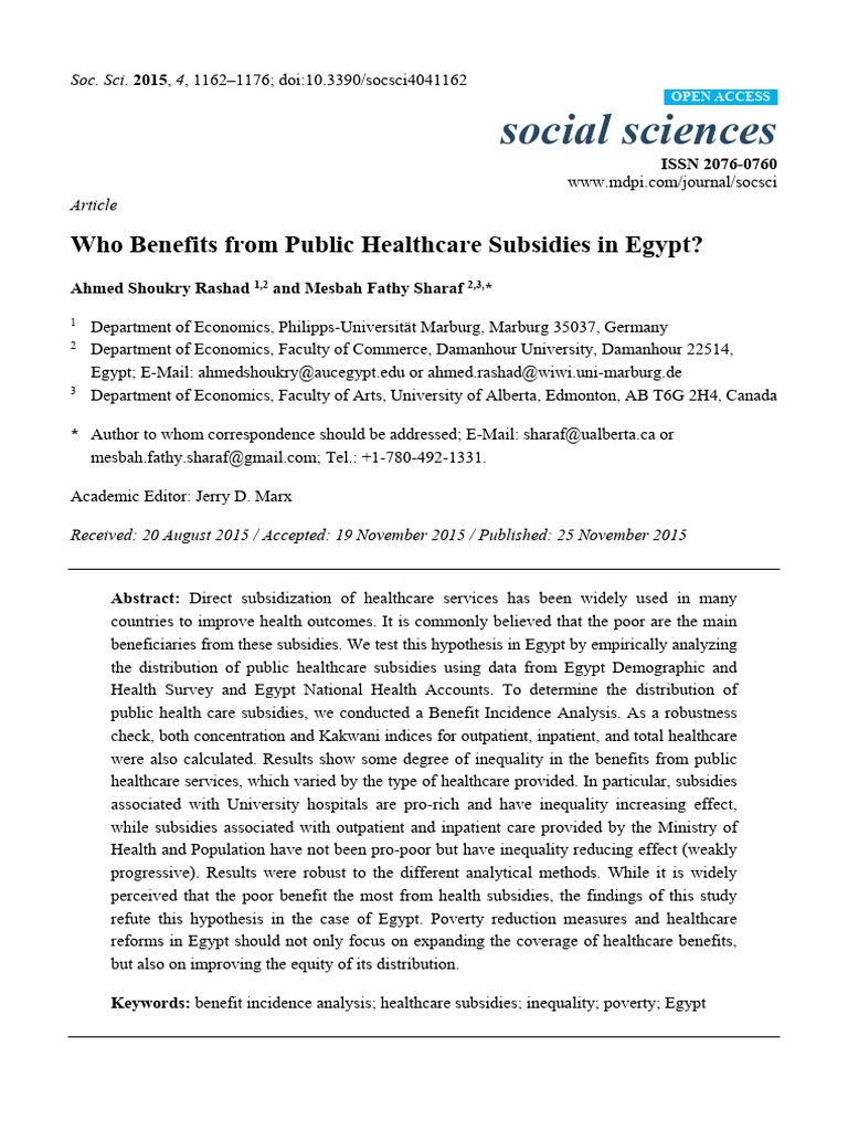 Public Healthcare Subsidies in Egypt | PDF | Poverty | Poverty ...