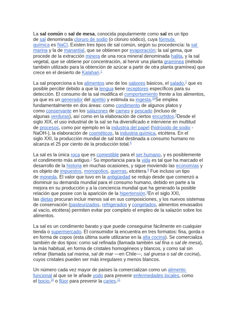 Sal Comun | PDF | sal | Cloruro de sodio