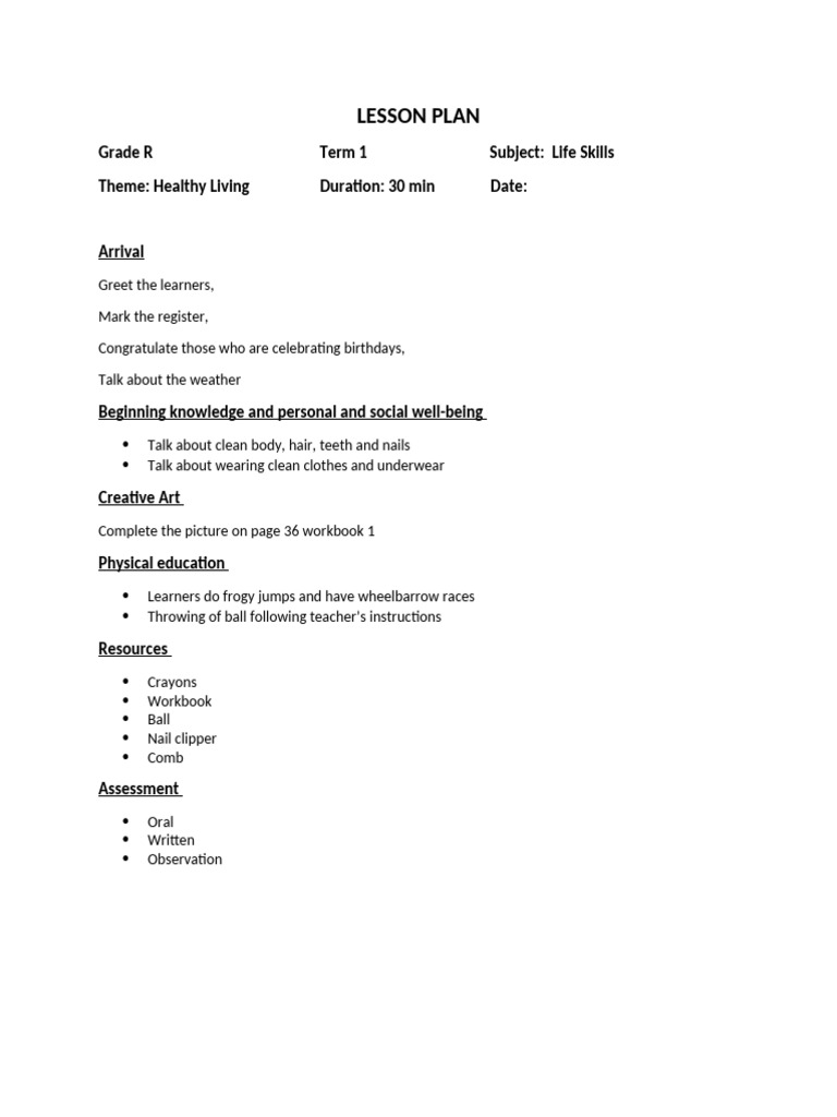 Life Skills Lesson Plan | PDF